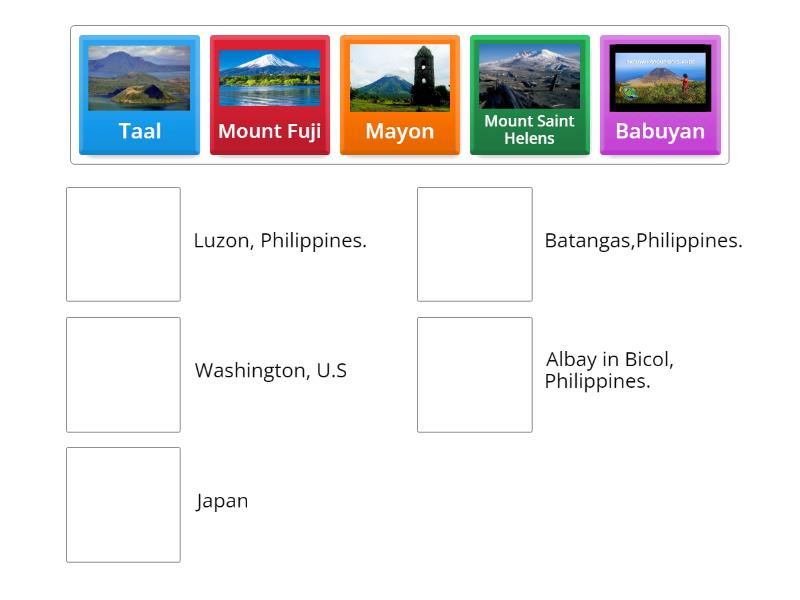 Identify the following volcanoes to its correct country. - Match up