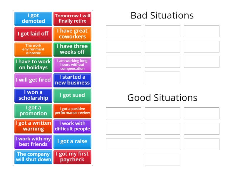 Good or Bad Situations at Work (EnglishPost.org) - Group sort