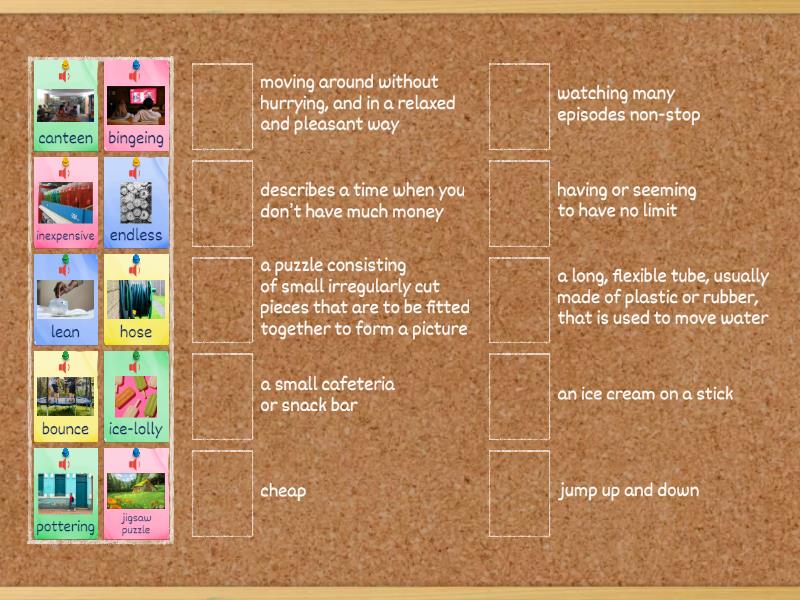 piecing a summer holiday together at home - Key words - Match up