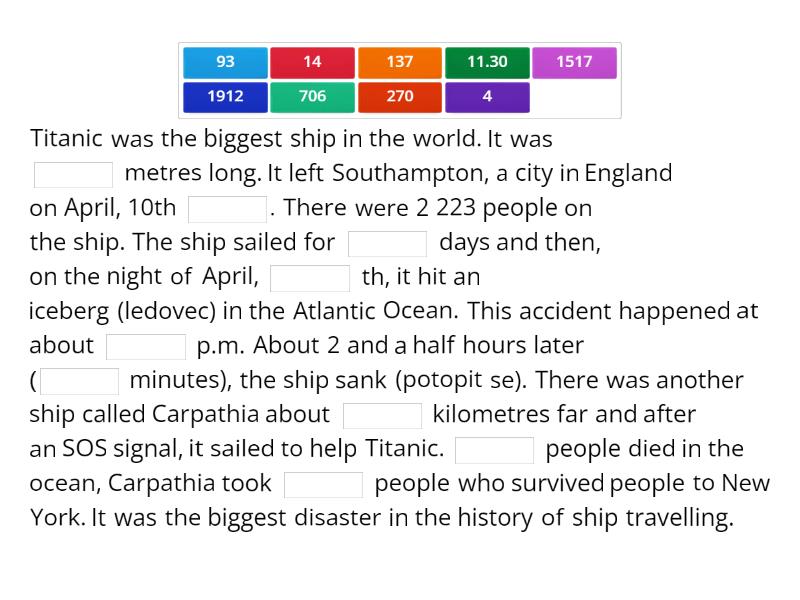 Titanic disaster - complete the numbers - Palabra perdida