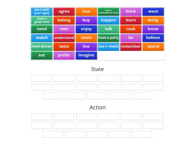State and action verbs Intermediate-upper - Group sort