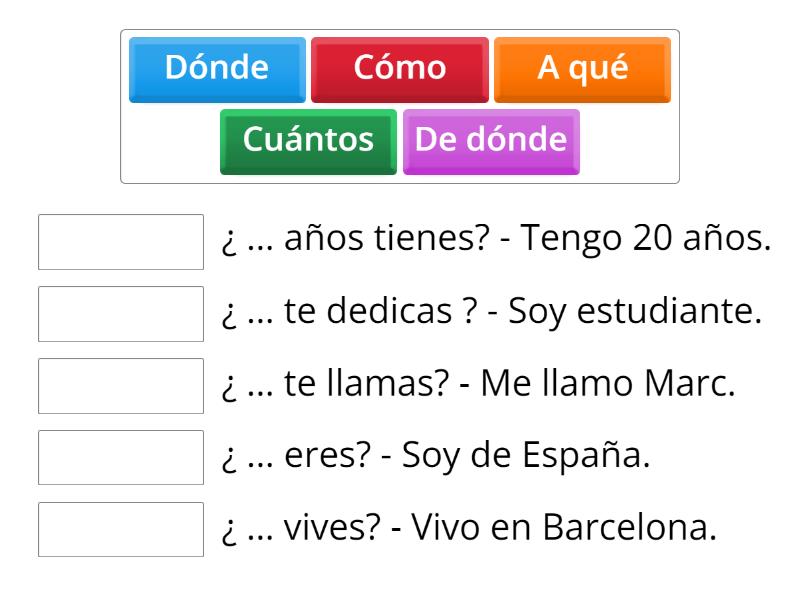Preguntas personales - Español A1 - Match up