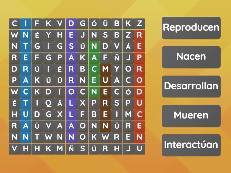 Características de los seres vivos. - Sopa de letras