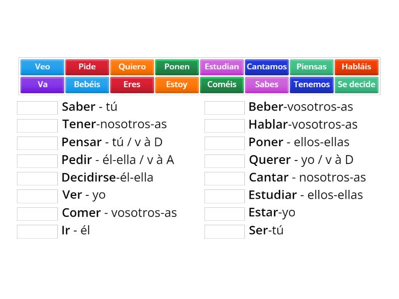 Encuentra la conjugación del presente de indicativo - Une las parejas