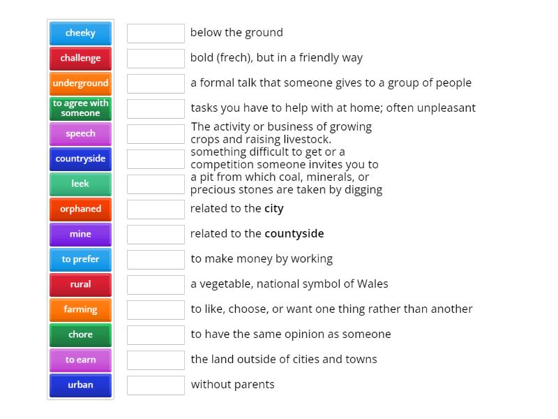 Wales - Vocabulary Exercise 1 / Green Line 3/ Unit 2 - Match up