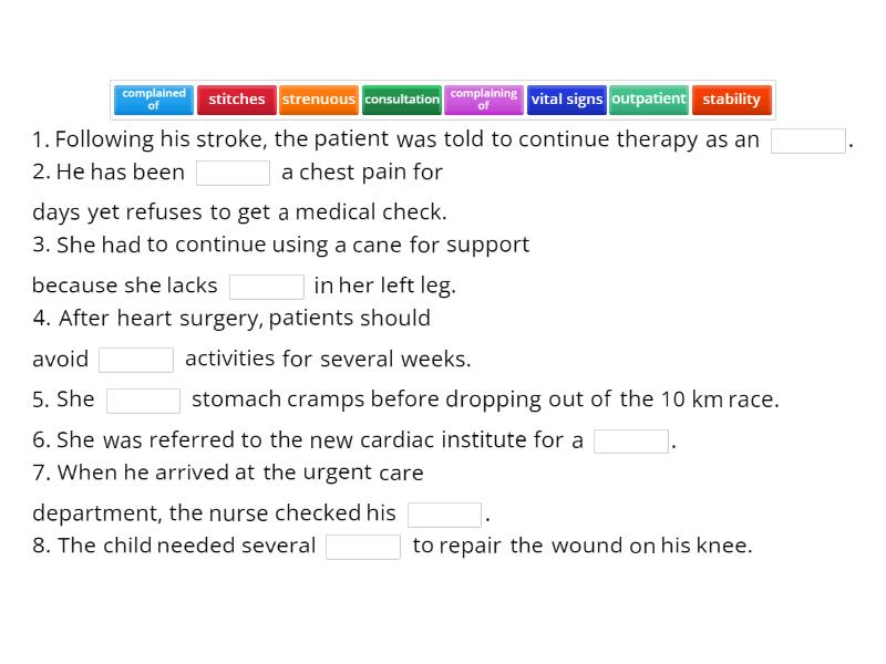 Medical Rounds - Vocabulary 2 - Complete the sentence
