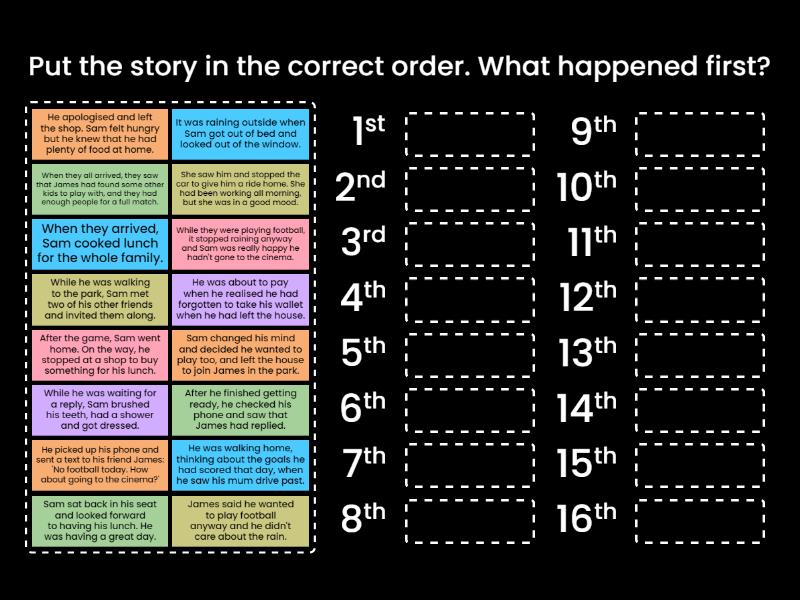 Narrative Tenses Story Sort - Rank order