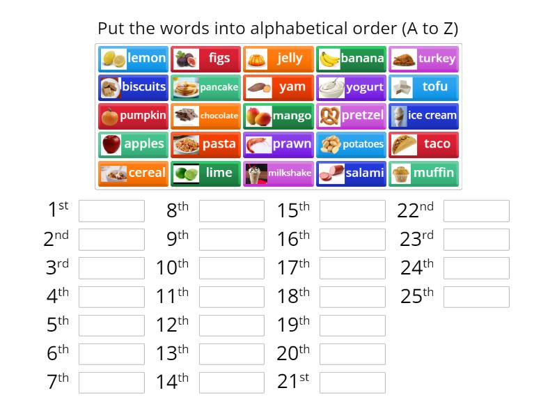 Alphabetical order (Food) - Rank order