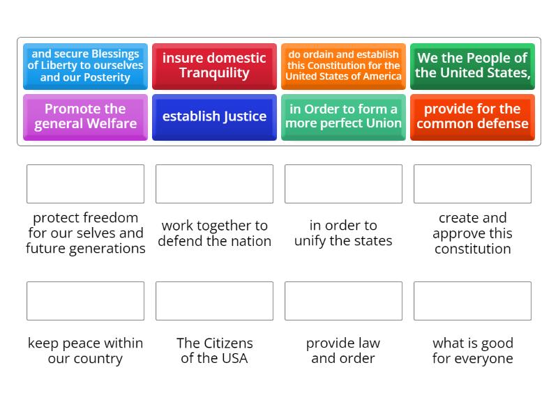 Preamble- U.S. Constitution - Match up