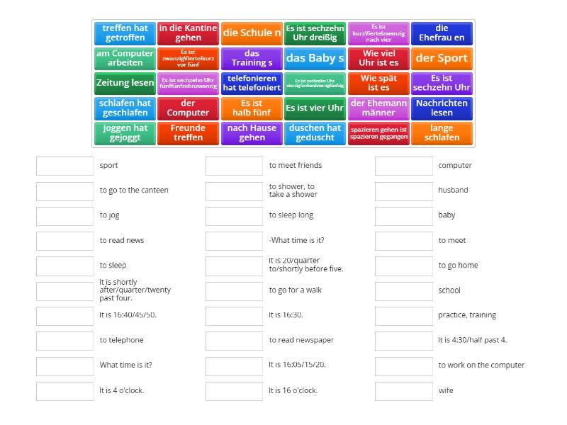 A1 Kapitel 5 Teil 1/Chapter 5 Part 1 (Master German at "Decode German") - Match up