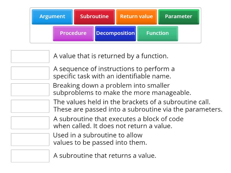 Functions Vocabulary Test - Match up