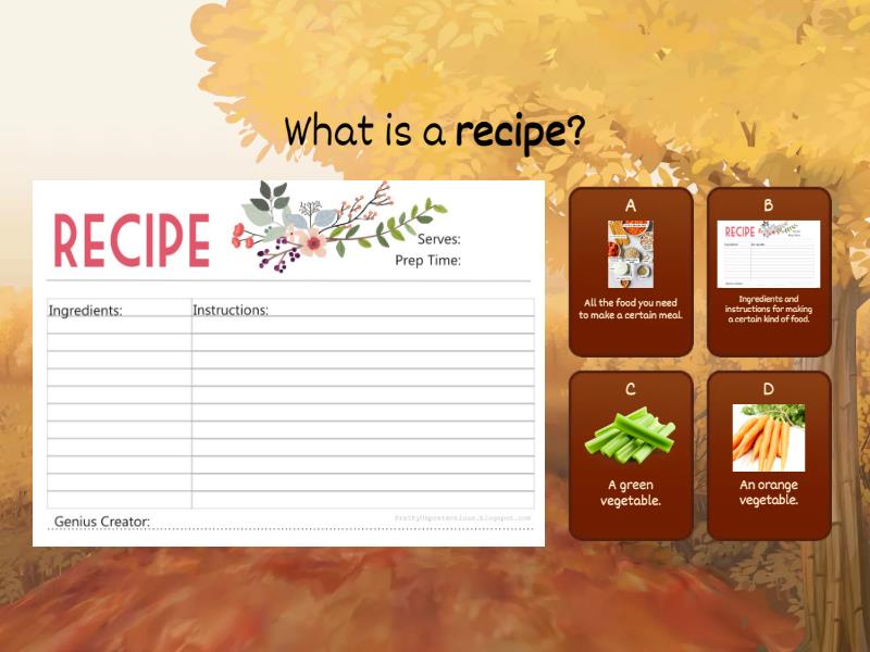 Following a recipe: Ingredients' - Quiz