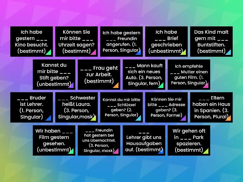 A2_K2_NOM/AKK/DAT_bestimmte, unbestimmte und Possessivartikel - Flip ...