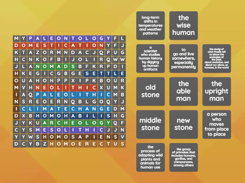 Prehistory Vocabulary - Wordsearch