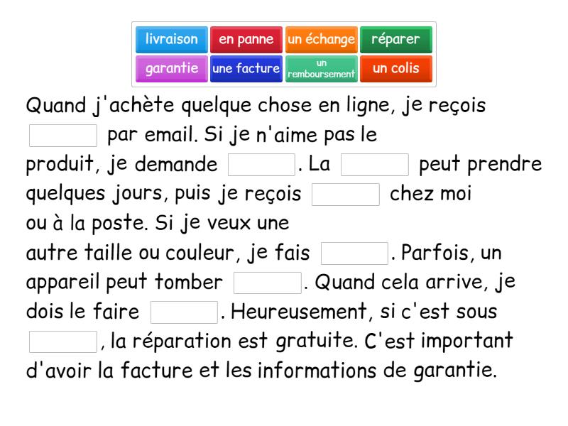 Faire des achats (vocabulaire A2) - Complete the sentence