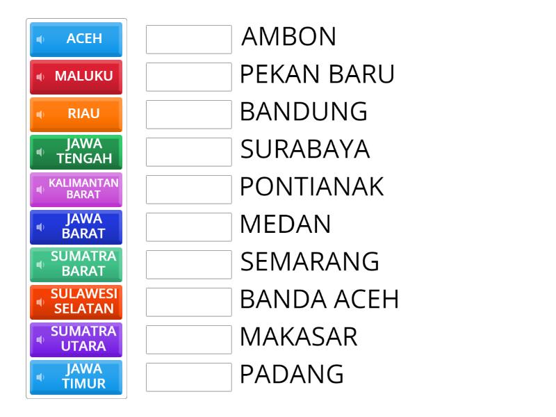 PROVINSI DAN IBUKOTA DI INDONESIA - Permainan Pencocokan