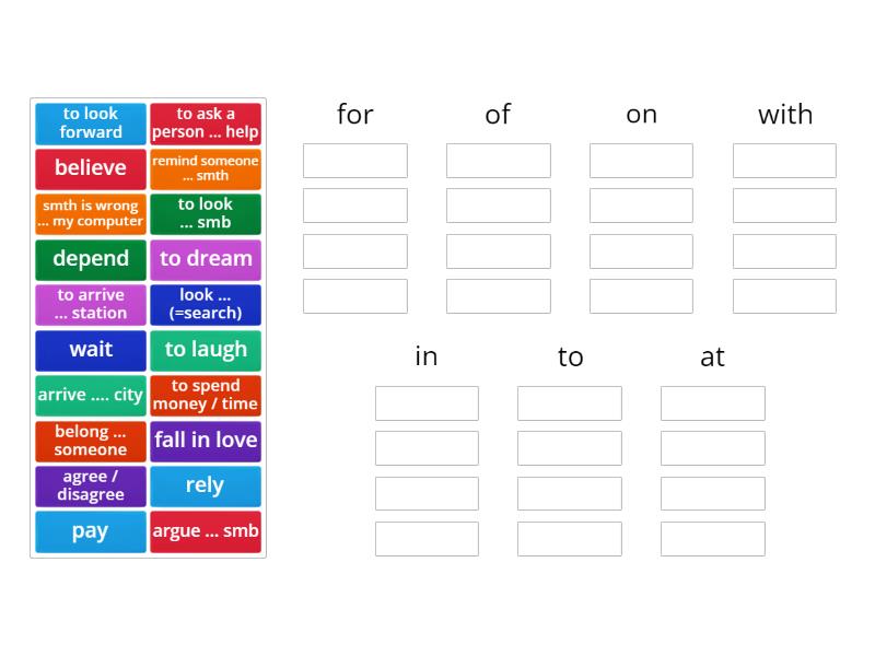 Dependent prepositions (even more verbs) - Group sort