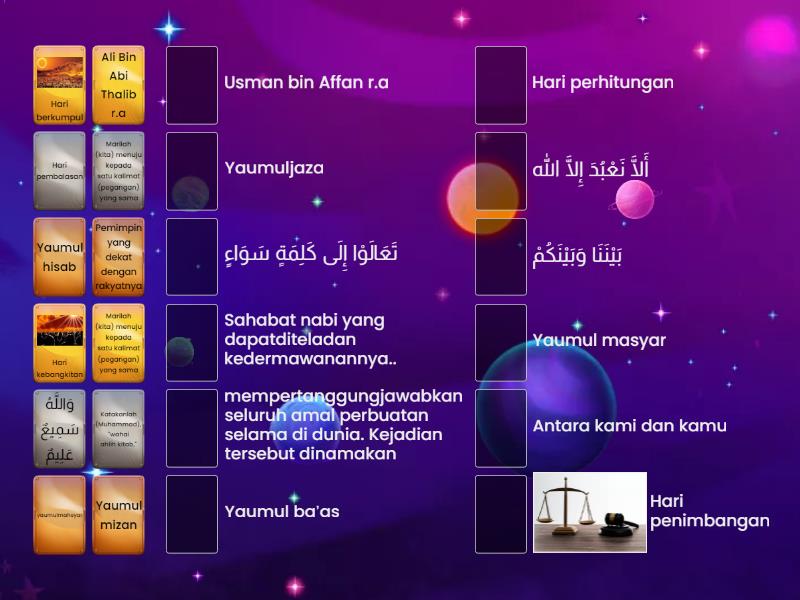 pencocokan potongan ayat dan artinya serta istilah hari akhir - Match up