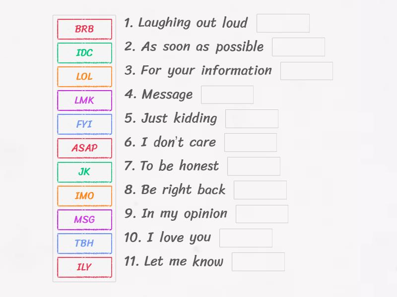 Chat Abbreviations - Complete the sentence