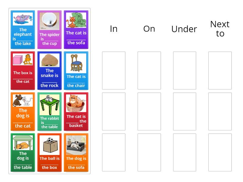 Prepositions of Place: on in under next to - Group sort