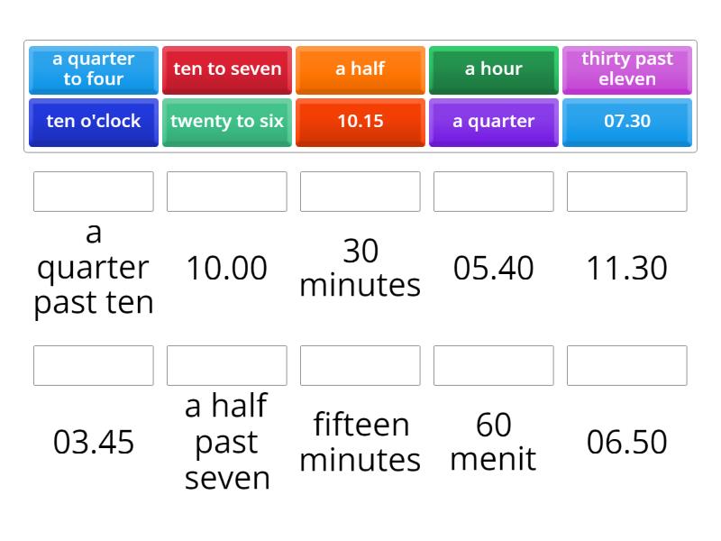Soal Bahasa Inggris Tema Telling time - Match up