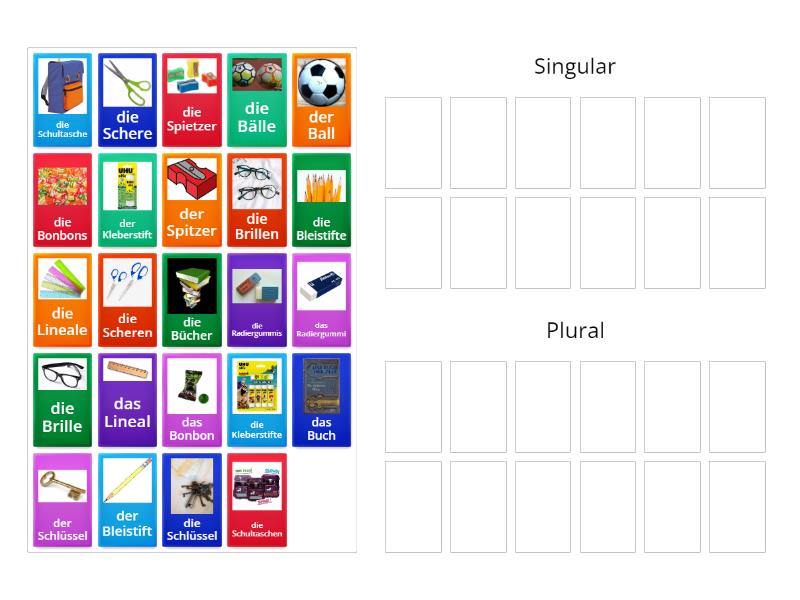 die Schulsachen (Plural/Singular) - Ordenar por grupo