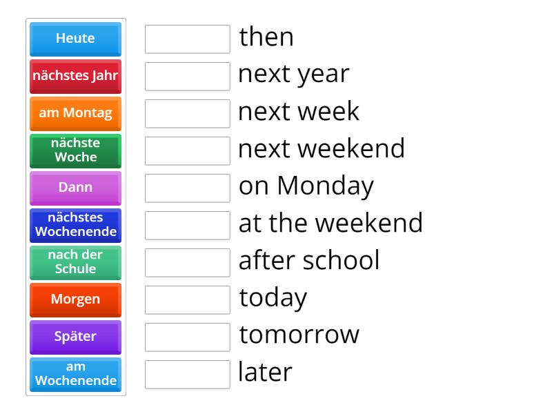 Year 7 German - future time phrases - Match up