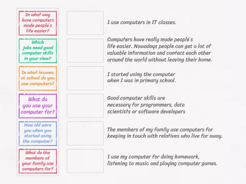 Computers Q+A - Match up