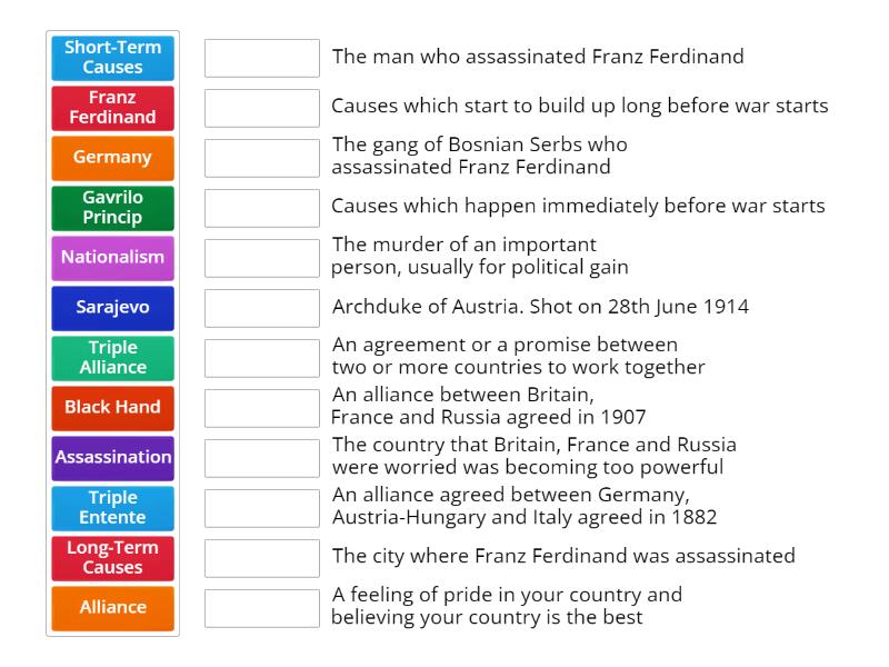 What were the long-term and short-term causes of WW1? - Match up