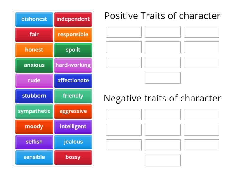 Positive and negative traits of character - Group sort