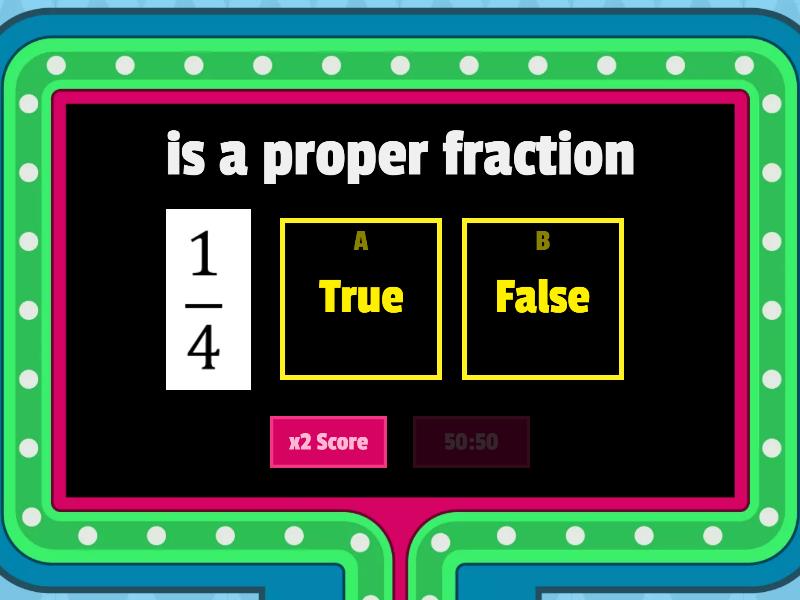 proper & improper fractions - Gameshow quiz