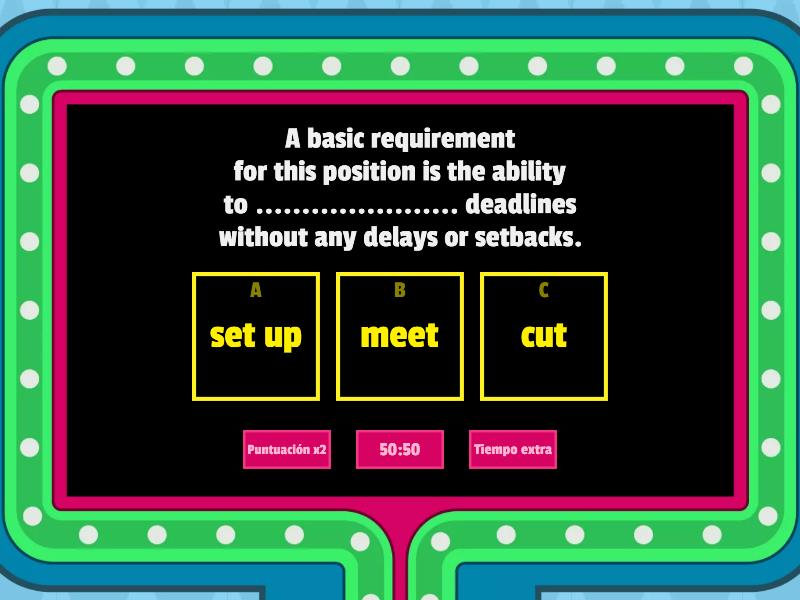 Collocations - Multiple Choice Game - Gameshow quiz