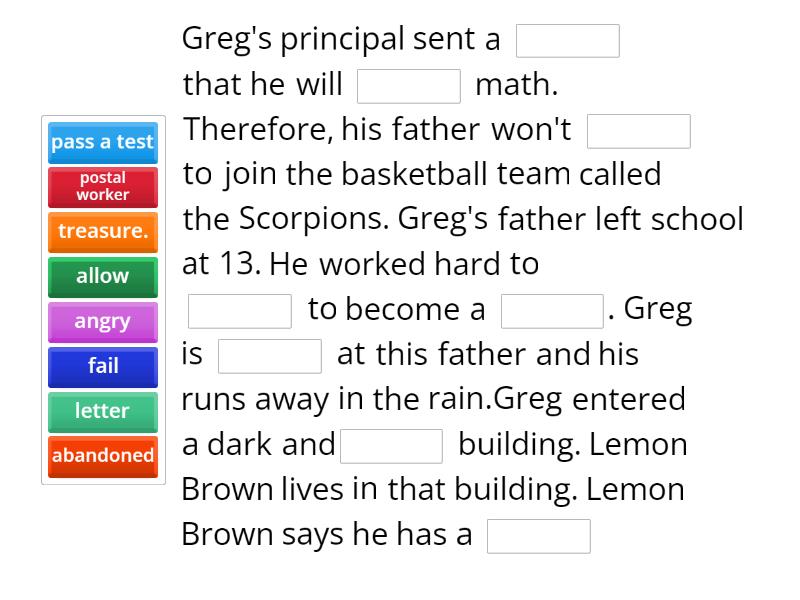 The Treasure of Lemon Brown -Vocabulary - Complete the sentence