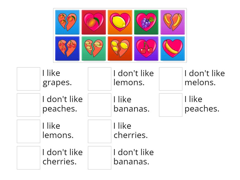 Fruits like/don't like - Match up