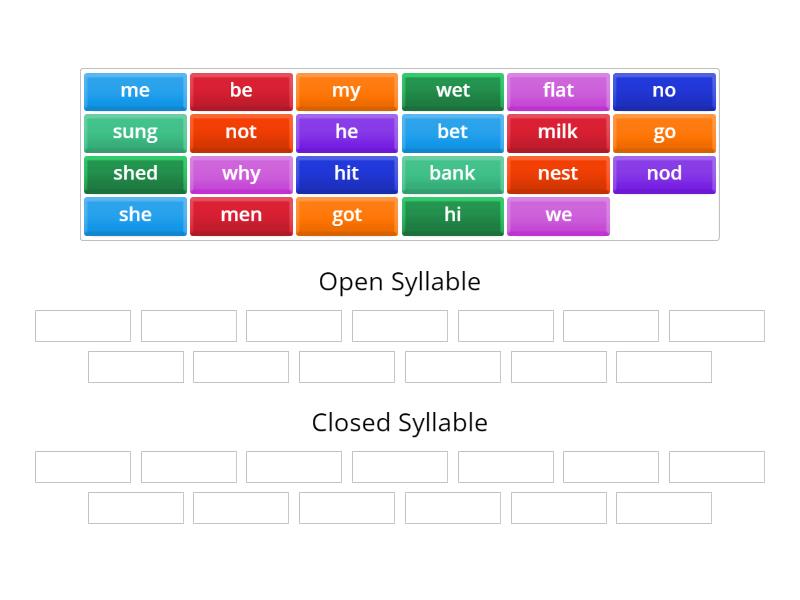 Open and Closed Syllable Sort - Group sort