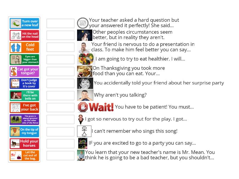Idiom 4th grade match up! - Une las parejas