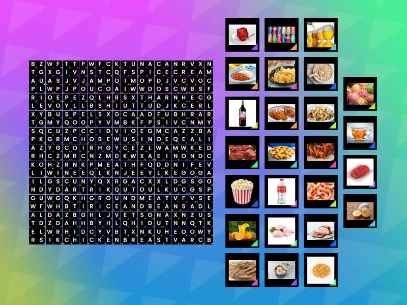 Foods and drinks - word search - Wordsearch