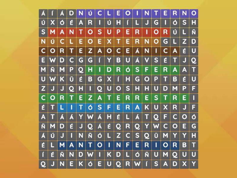 Capas de la tierra - Sopa de letras