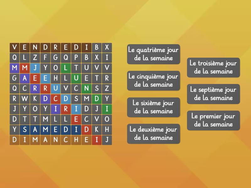 Jours de la semaine - Mots mêlés