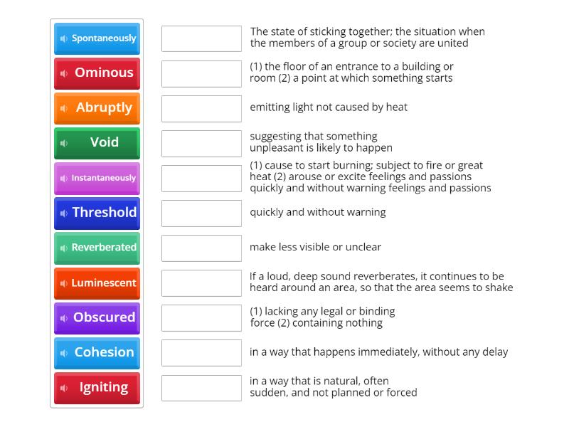 Yr 7 Spelling words W6 - Match up
