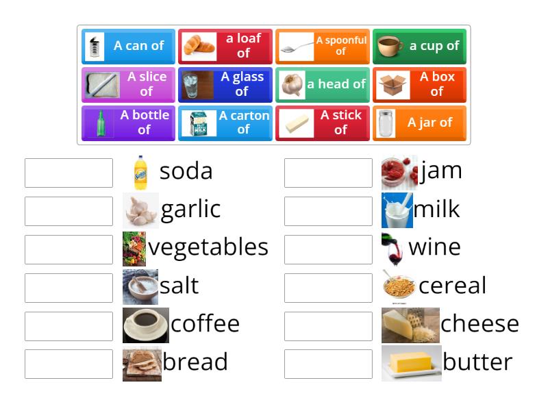 Food Container Vocabulary - Match up
