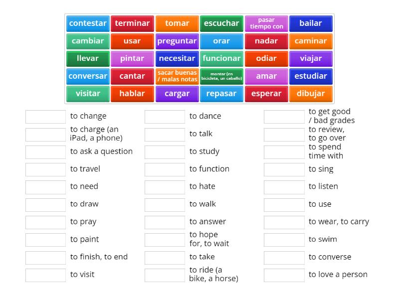 El presente: verbos -AR (los infinitivos) - Match up
