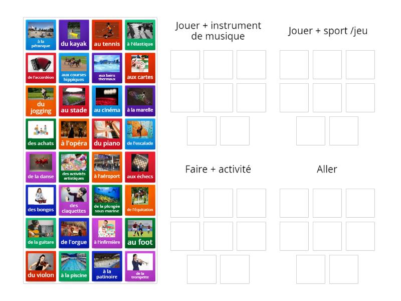 Les loisirs : jouer / faire / aller - Group sort