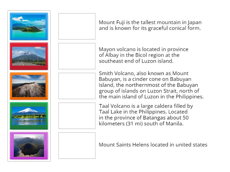 Identify the correct name of the volcano. - Match up
