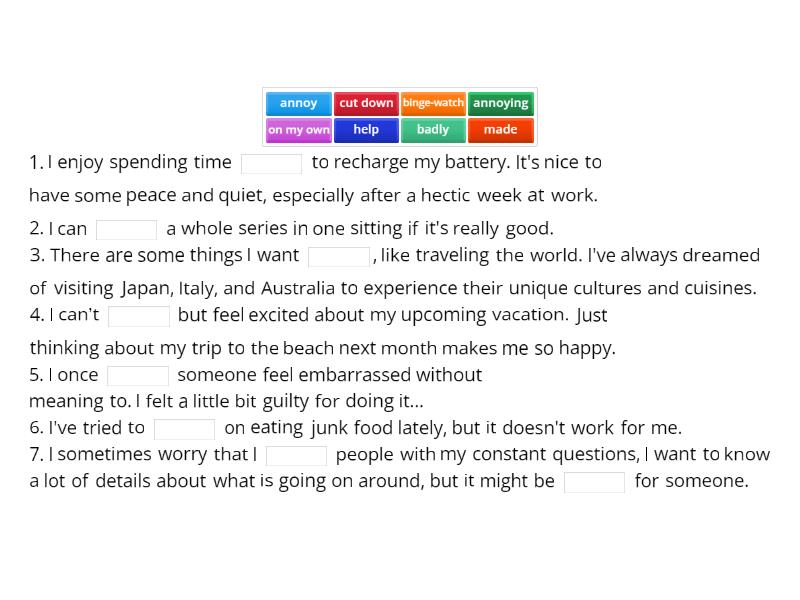 Sonya: match, then pick sentences you can relate to - Complete the sentence