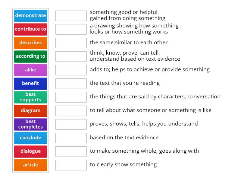STAAR Reading Word Study/Vocabulary Set 1 - Match up