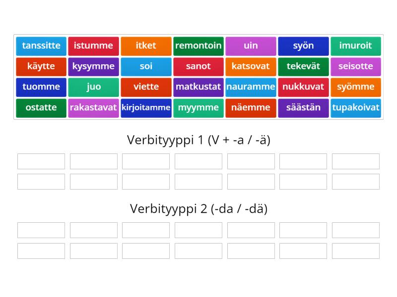 Verbityyppi 1 ja 2 - Group sort