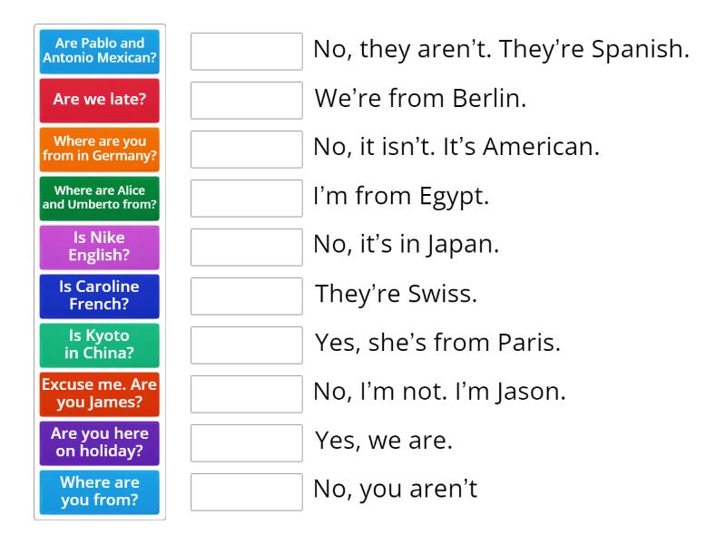Wh-questions and answers - Match up