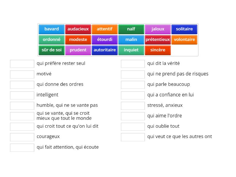 Les adjectifs de personnalité - Match up