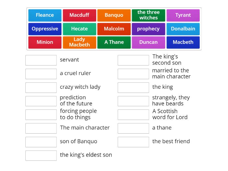 Macbeth key words 1 - Match up